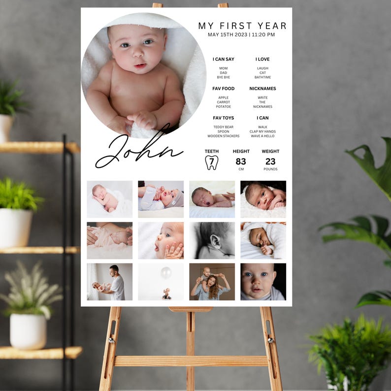 Milestone Birthday Sign, 1st Birthday Photo Collage Sign, 1st Birthday ...