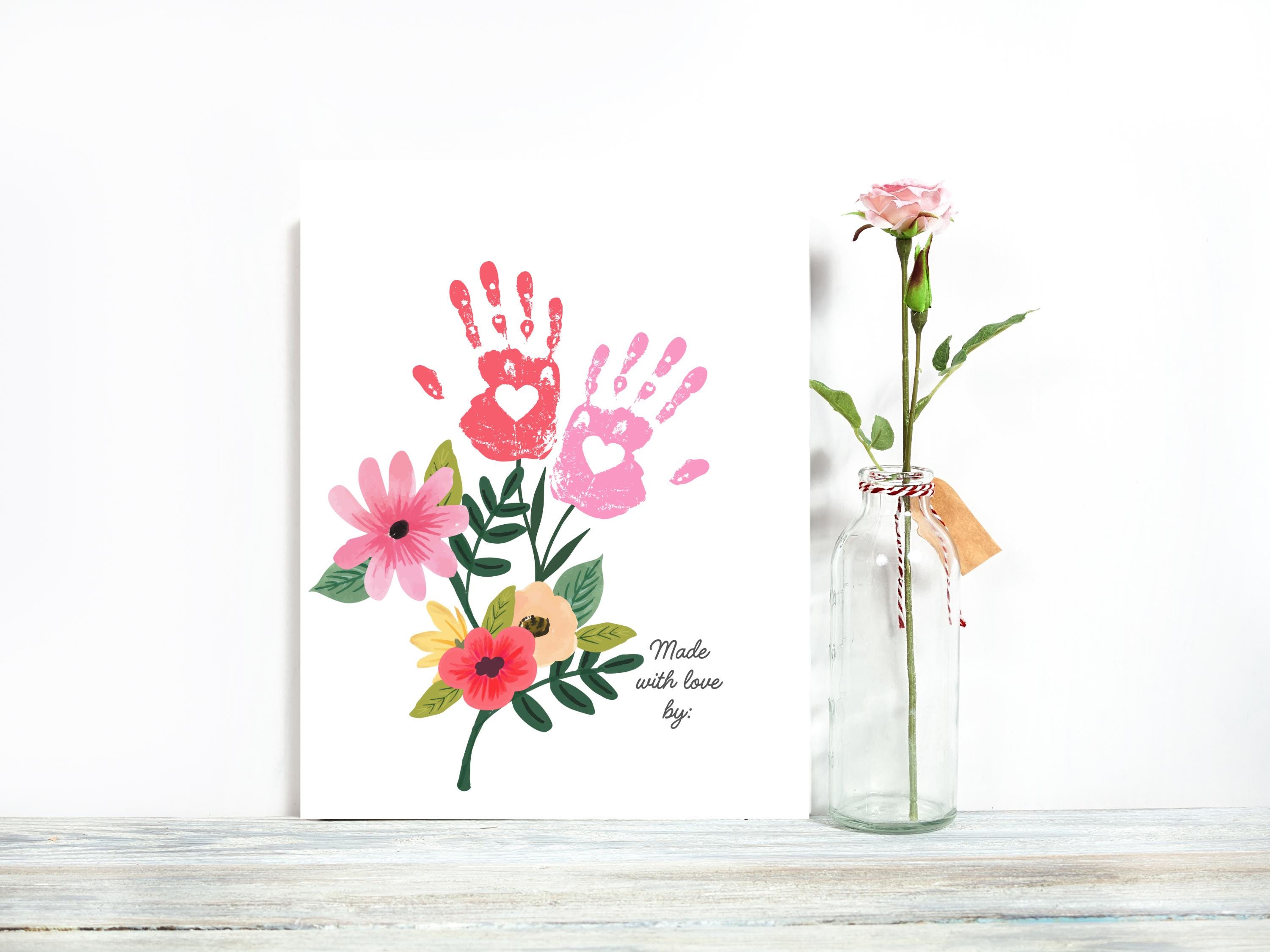 Mother's Day Handprint Art, Floral Bouquet, Flower, Printable Keepsake ...