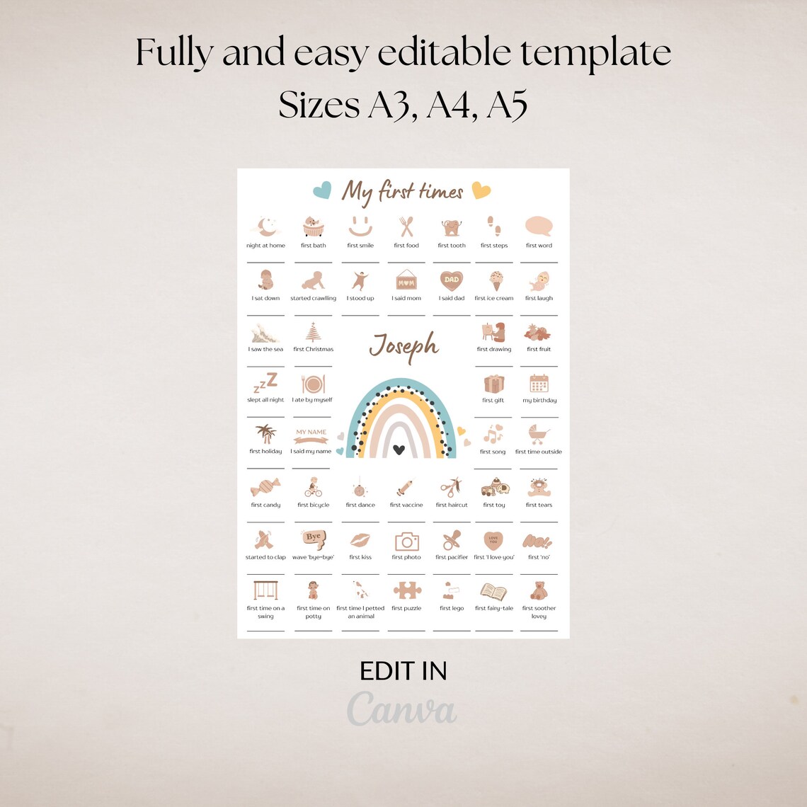 Personalized My First Times Baby Poster, Baby Birth Poster, Baby ...