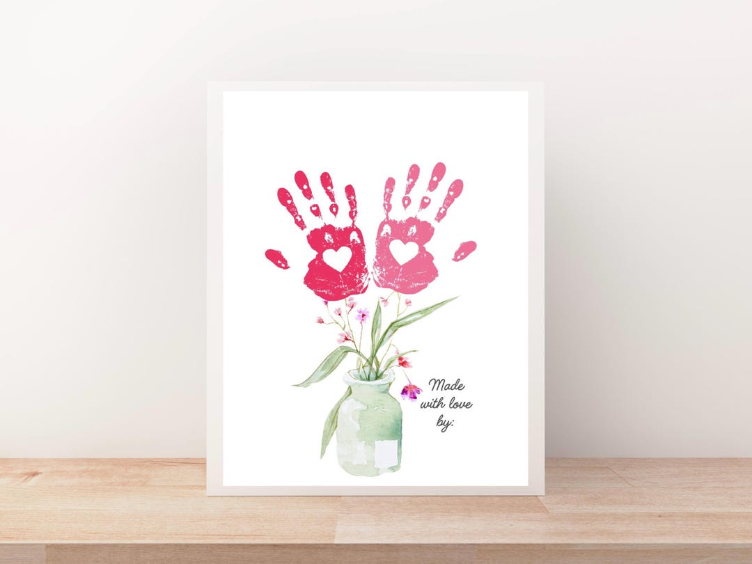 Mother's Day Handprint Art, Floral Bouquet, Flower, Printable Keepsake ...