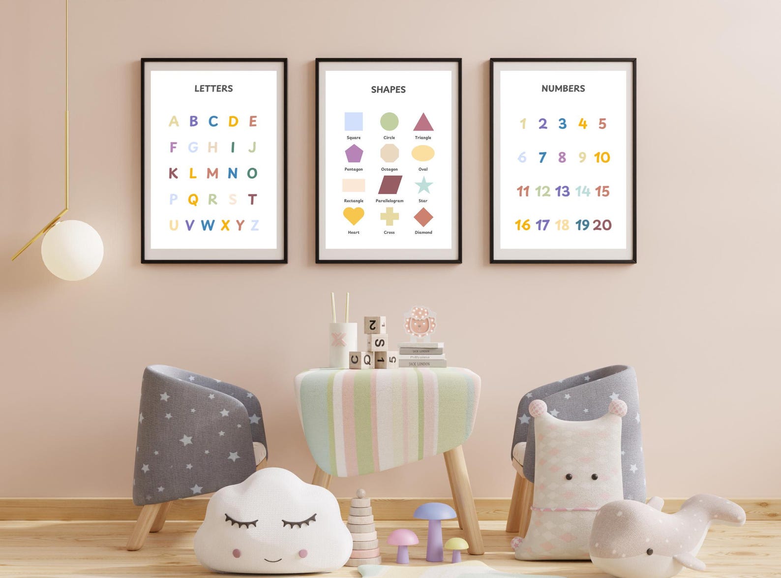 Rainbow Alphabet Poster, Numbers Posters, ABC 123 Shape Poster ...