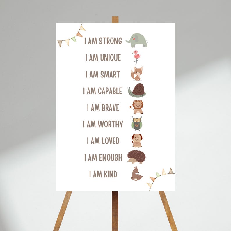 Positive Affirmations for Kids, Playroom Printable, I Am Smart Loved ...