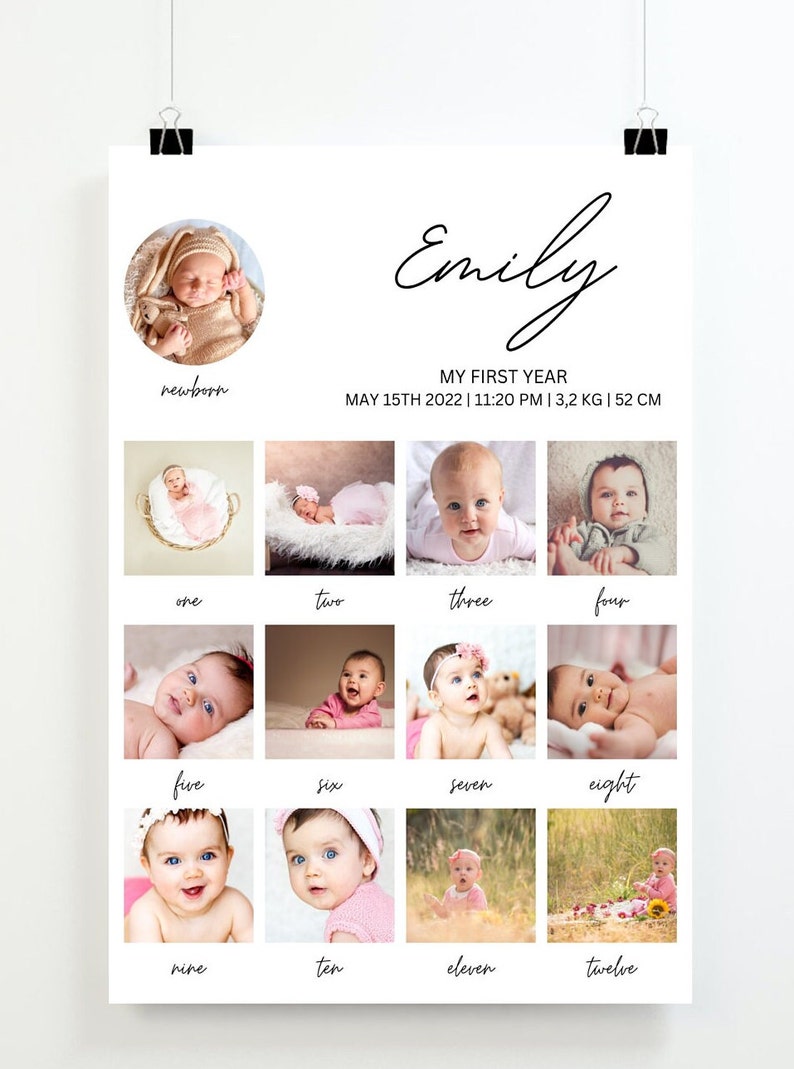 Printable Baby's First Year Photo Poster Template, 1st Birthday Photo ...