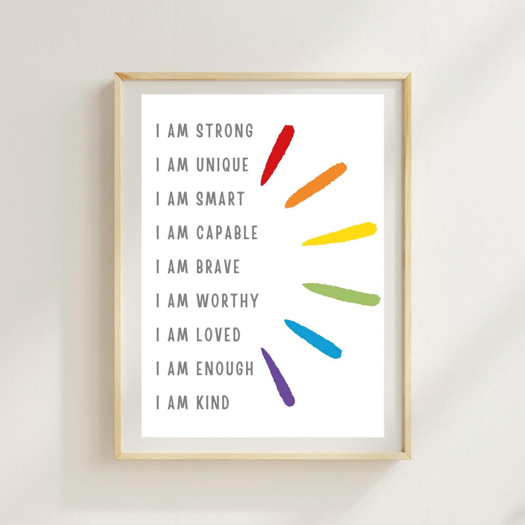 Rainbow Positive Affirmations for Kids, Playroom Printable, I Am Smart ...