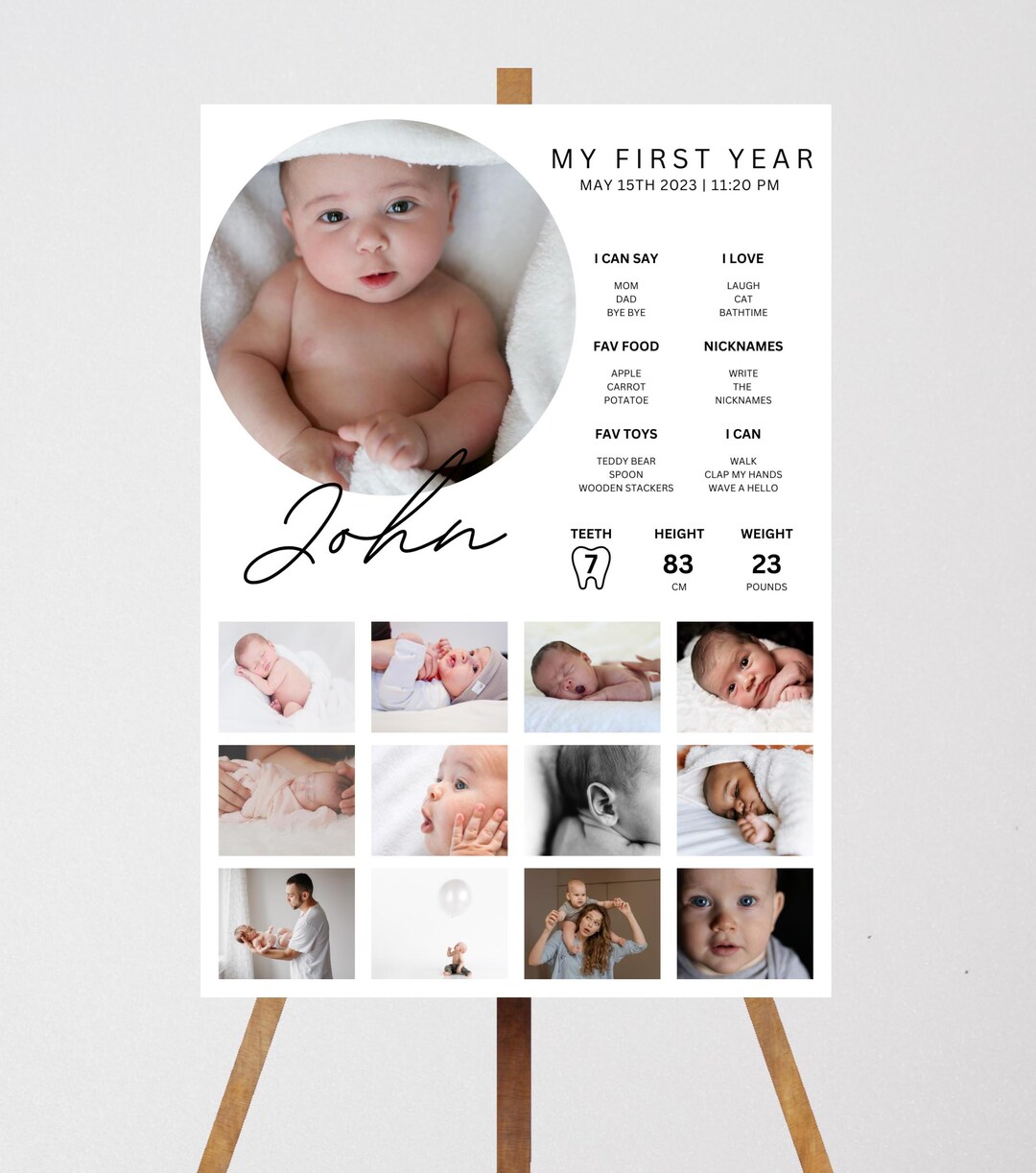 Milestone Birthday Sign, 1st Birthday Photo Collage Sign, 1st Birthday ...
