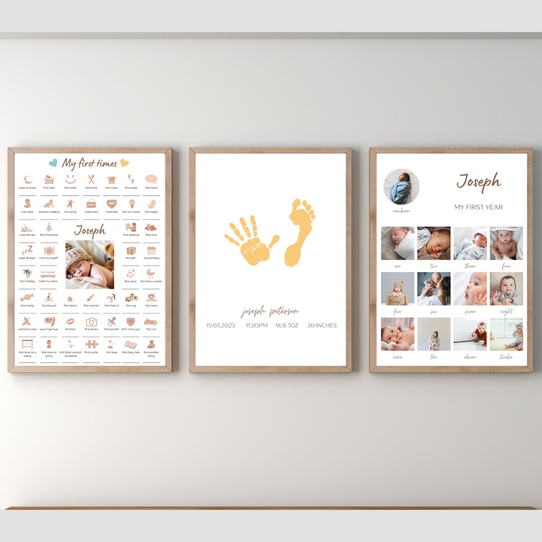 Personalized Baby Poster Set of 3, Baby Wall Decoration, Baby Firsts ...