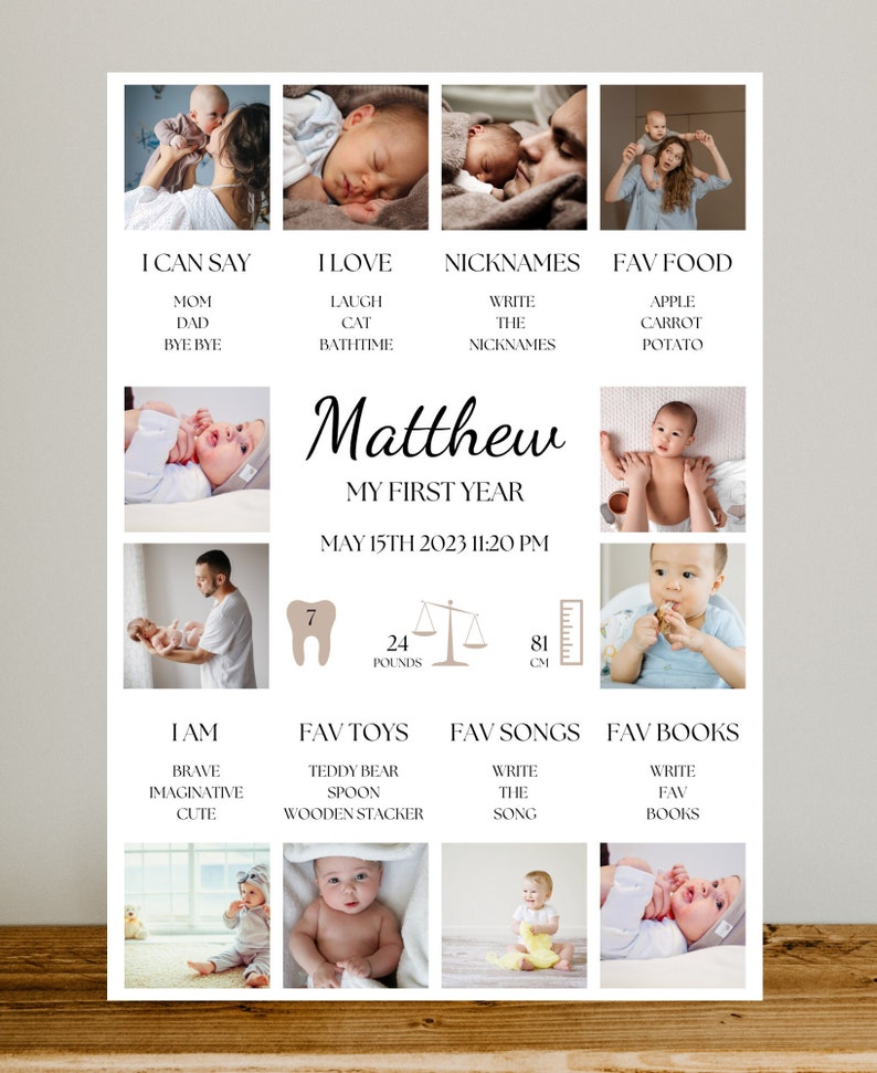 Milestone Birthday Sign, 1st Birthday Photo Collage Sign, 1st Birthday ...