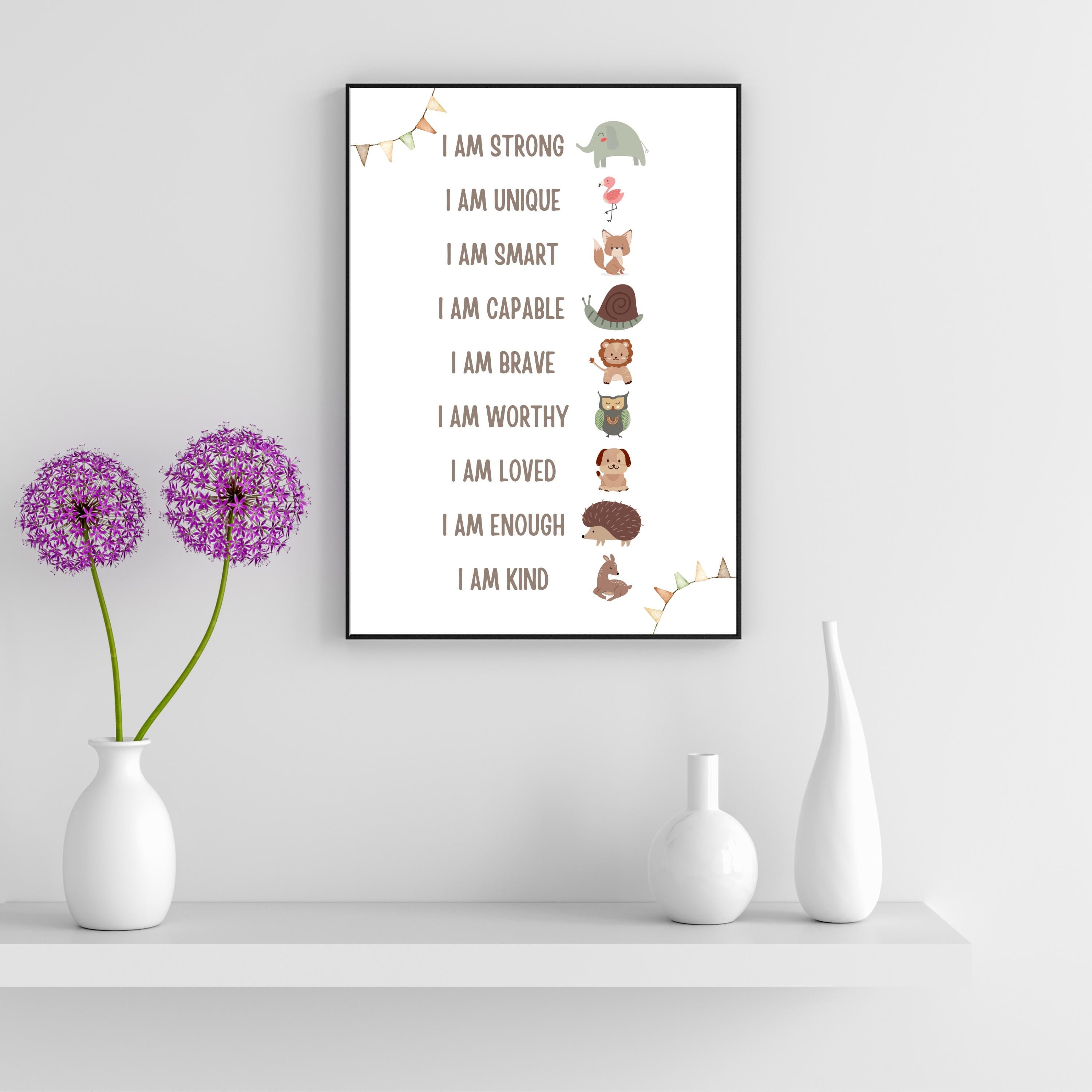 Positive Affirmations for Kids, Playroom Printable, I Am Smart Loved ...