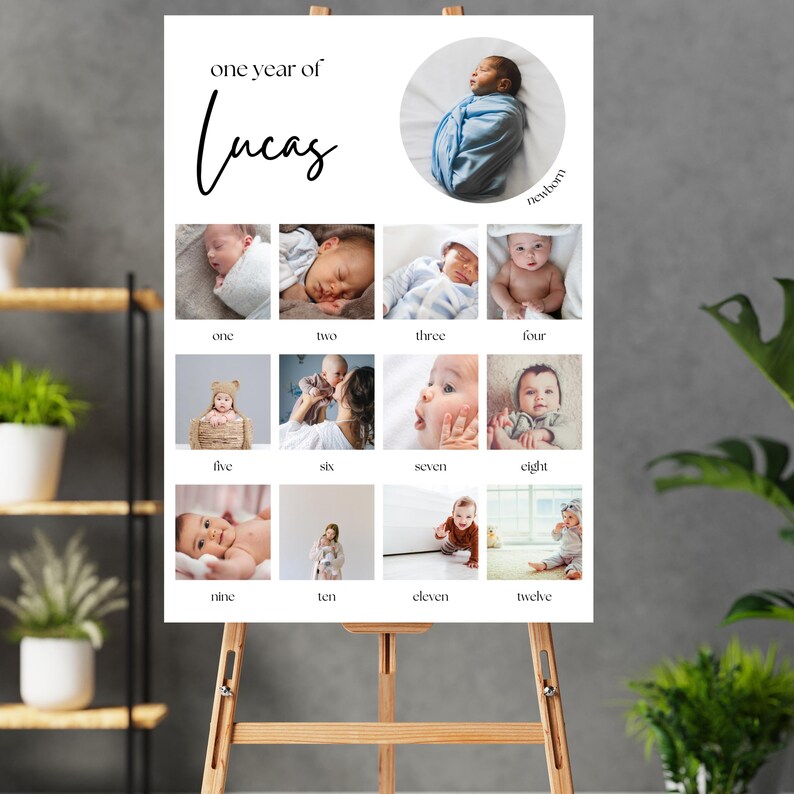 Printable Baby's First Year Photo Poster Template, 1st Birthday Photo ...