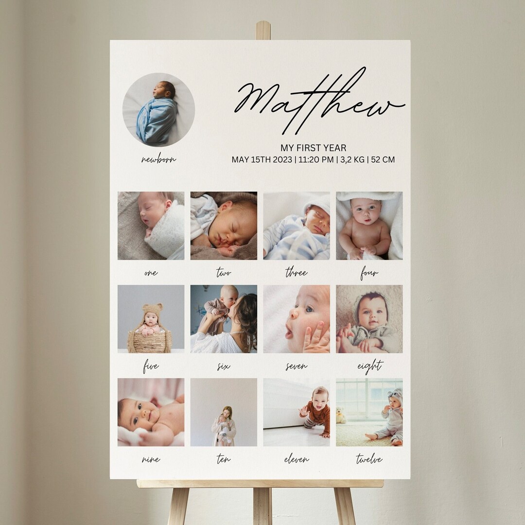 Milestone Birthday Sign, 1st Birthday Photo Collage Sign, 1st Birthday ...
