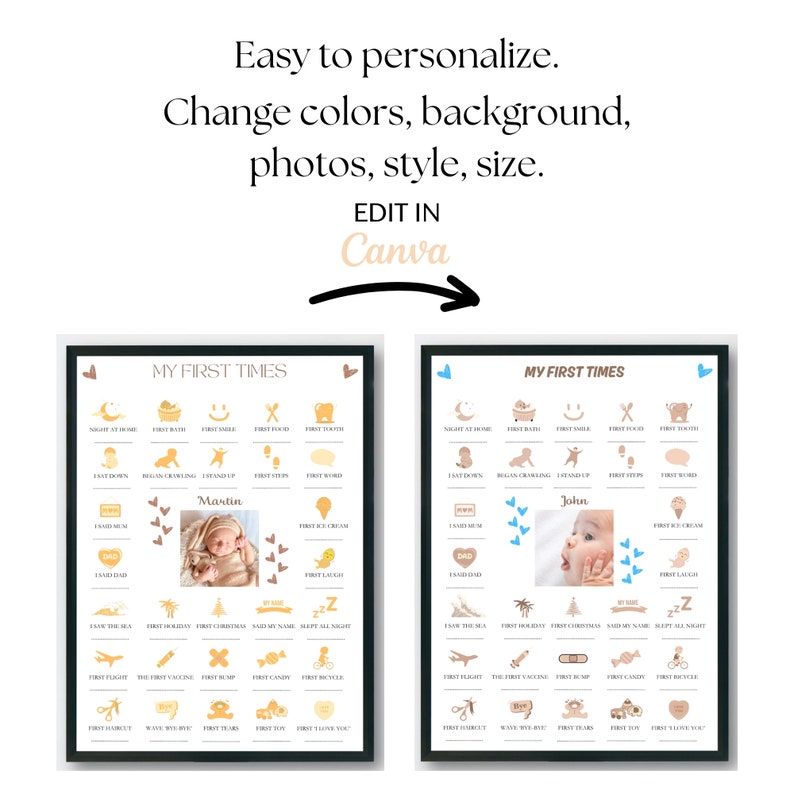 My First Times Poster, Printable Baby’s First Times Poster, Baby Birth ...