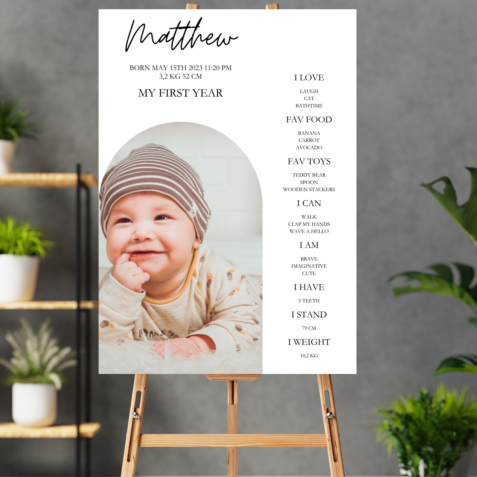 Editable Baby Milestone Board, First Birthday Milestone Poster Template ...