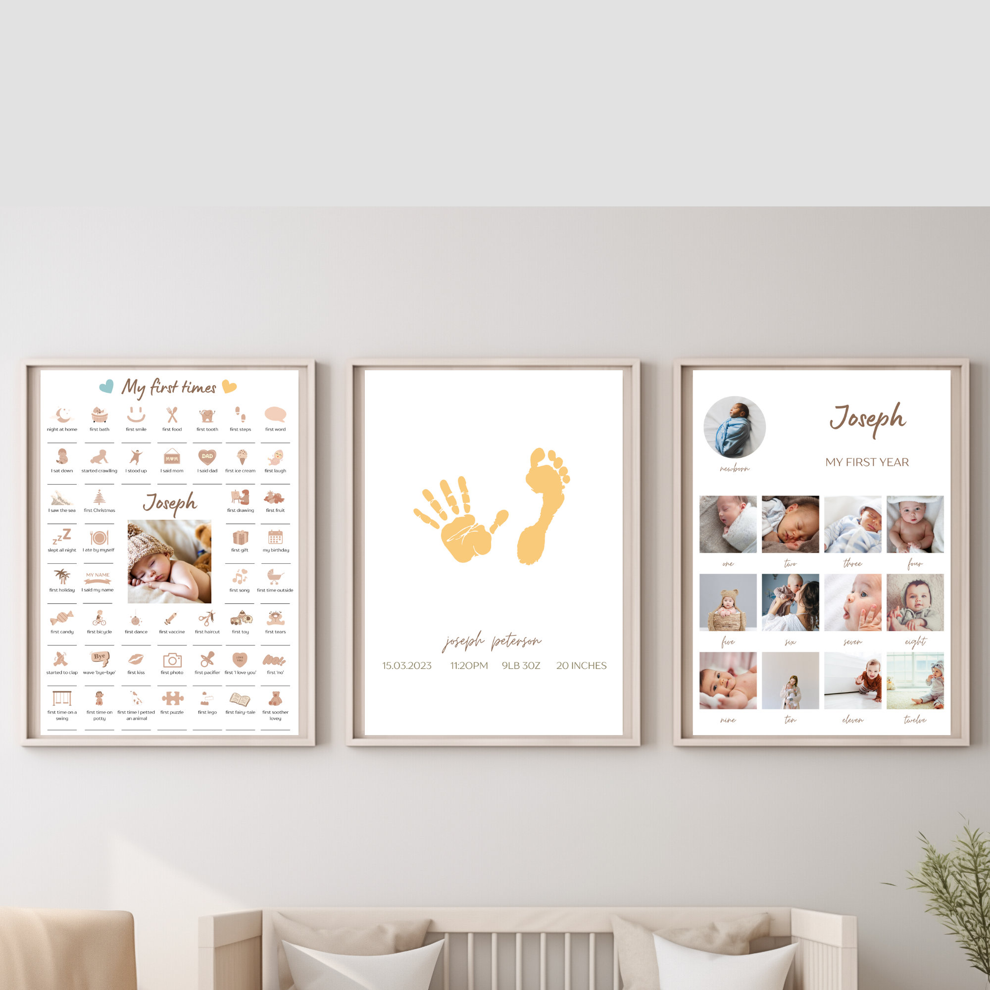 Personalized Baby Poster Set of 3, Baby Wall Decoration, Baby Firsts ...