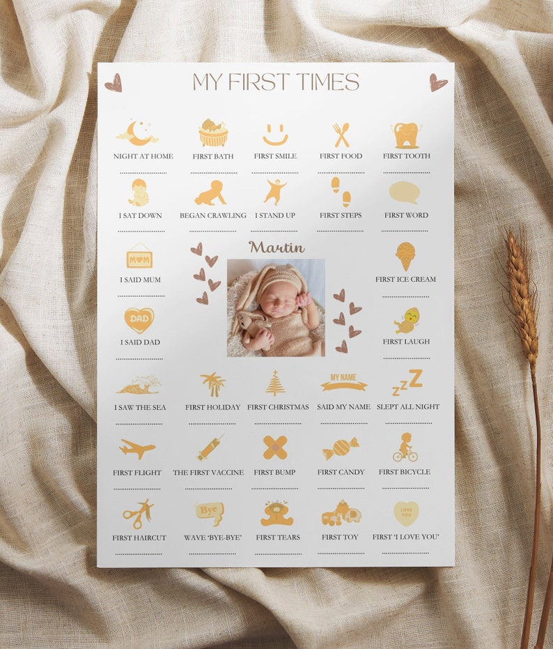 My First Times Poster, Printable Baby’s First Times Poster, Baby Birth ...