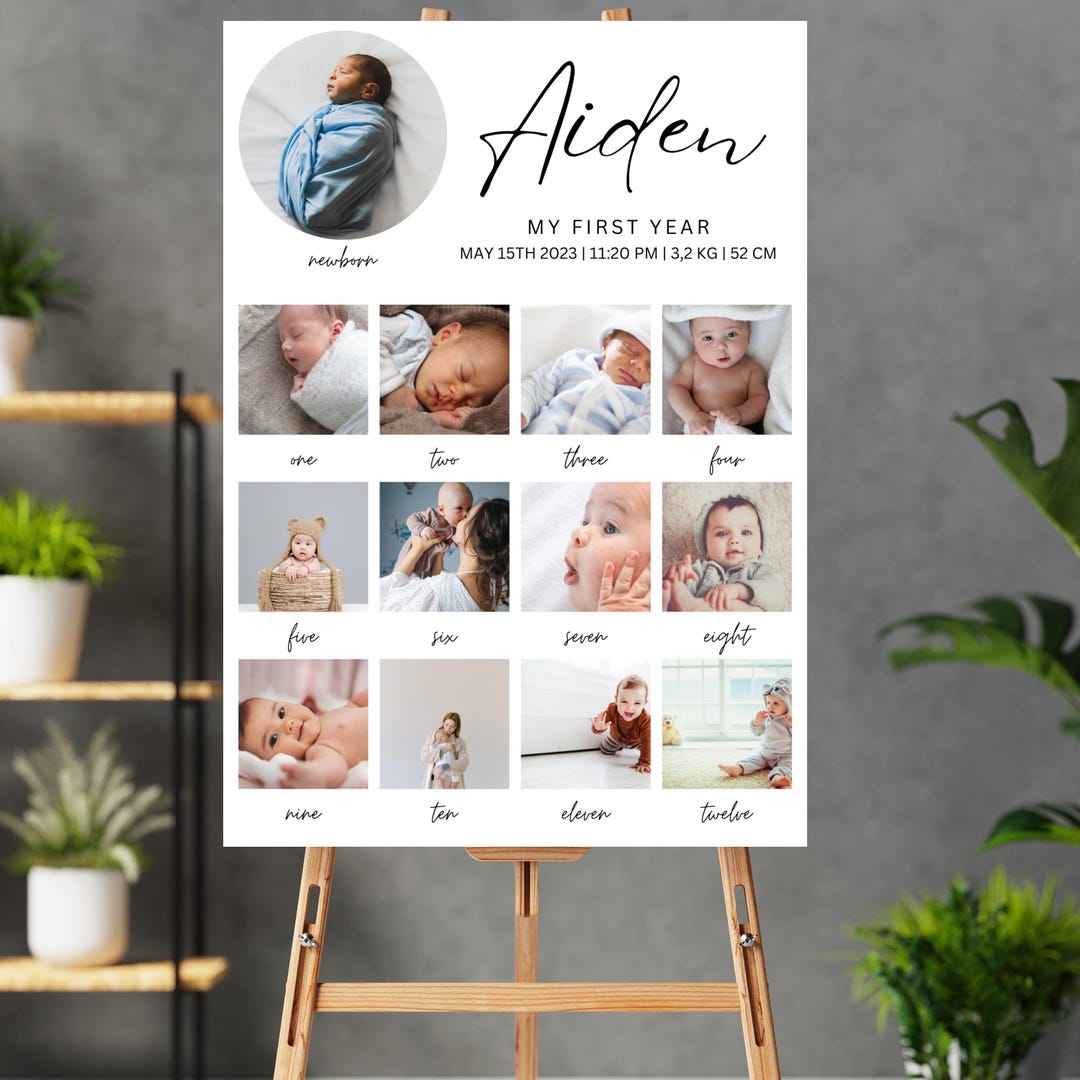 Milestone Birthday Sign, 1st Birthday Photo Collage Sign, 1st Birthday ...