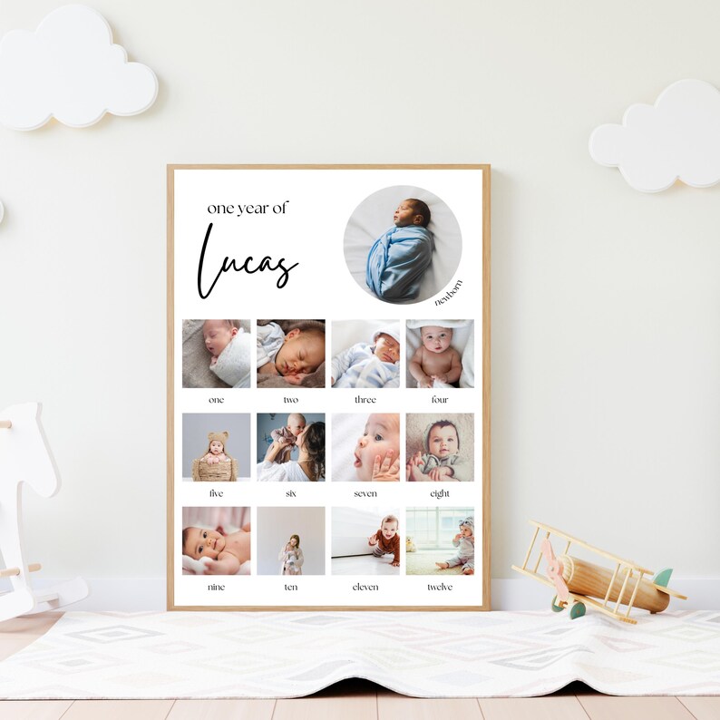 Printable Baby's First Year Photo Poster Template, 1st Birthday Photo ...