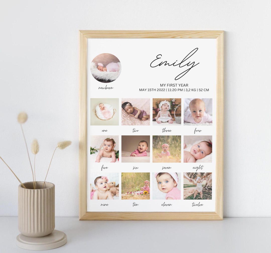 Printable Baby's First Year Photo Poster Template, 1st Birthday Photo ...