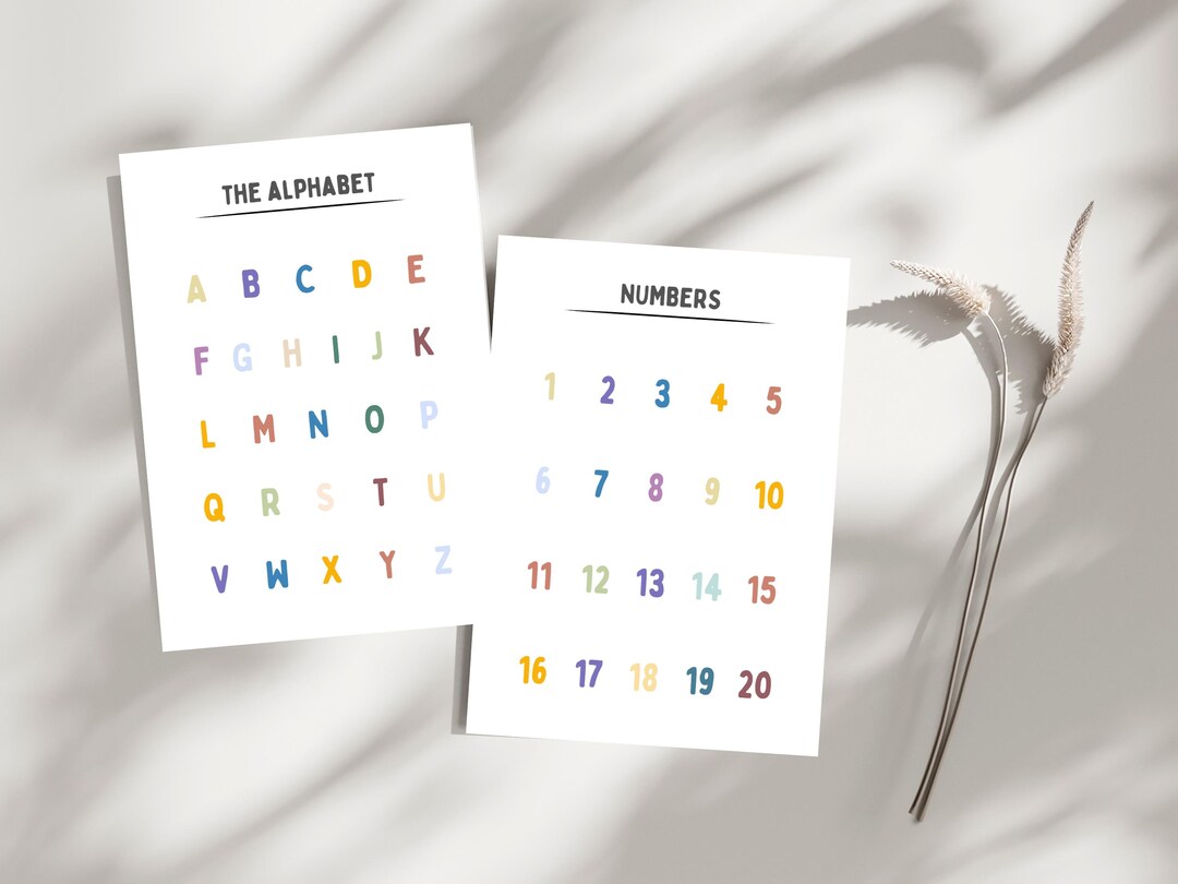 Kids Print Letters Numbers, Digital Alphabet, Rainbow ABC Poster, Kids ...