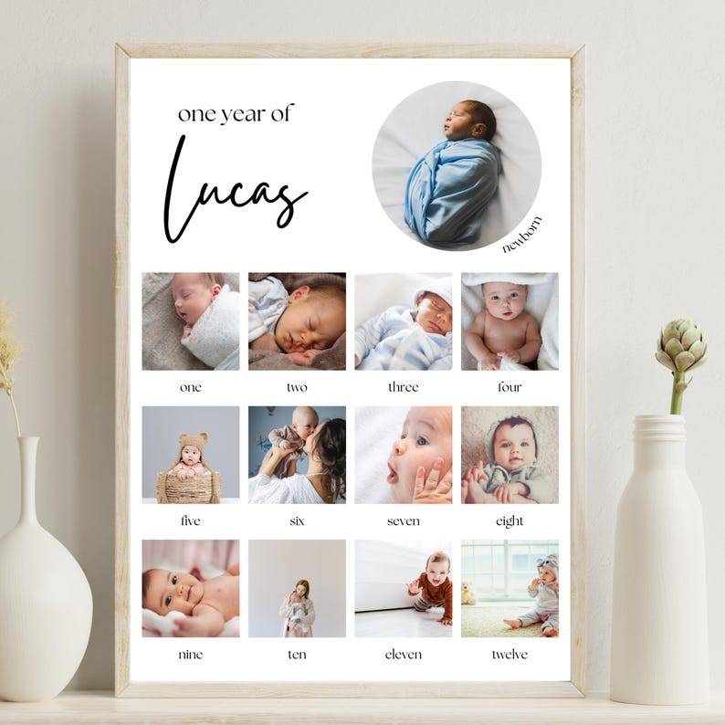 Printable Baby's First Year Photo Poster Template, 1st Birthday Photo ...