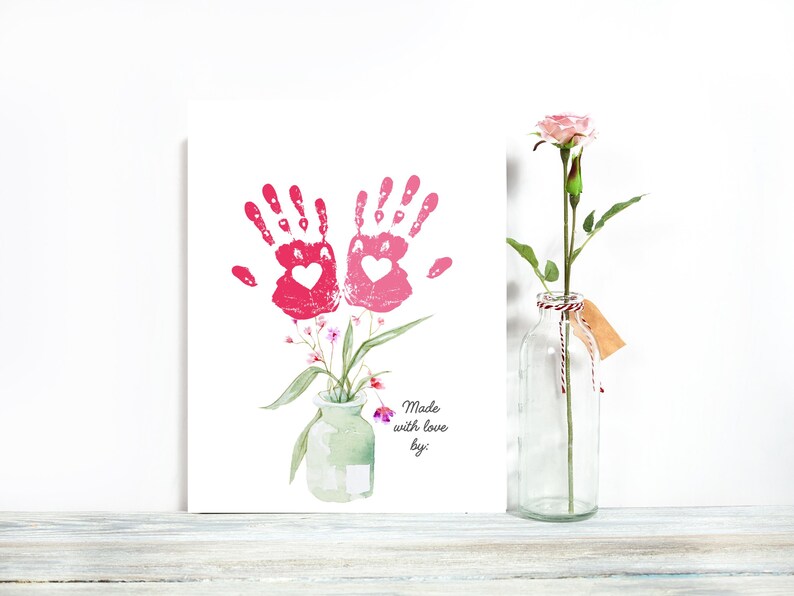 Mother’s Day Handprint Art Printable, Floral Bouquet Keepsake, Kids ...