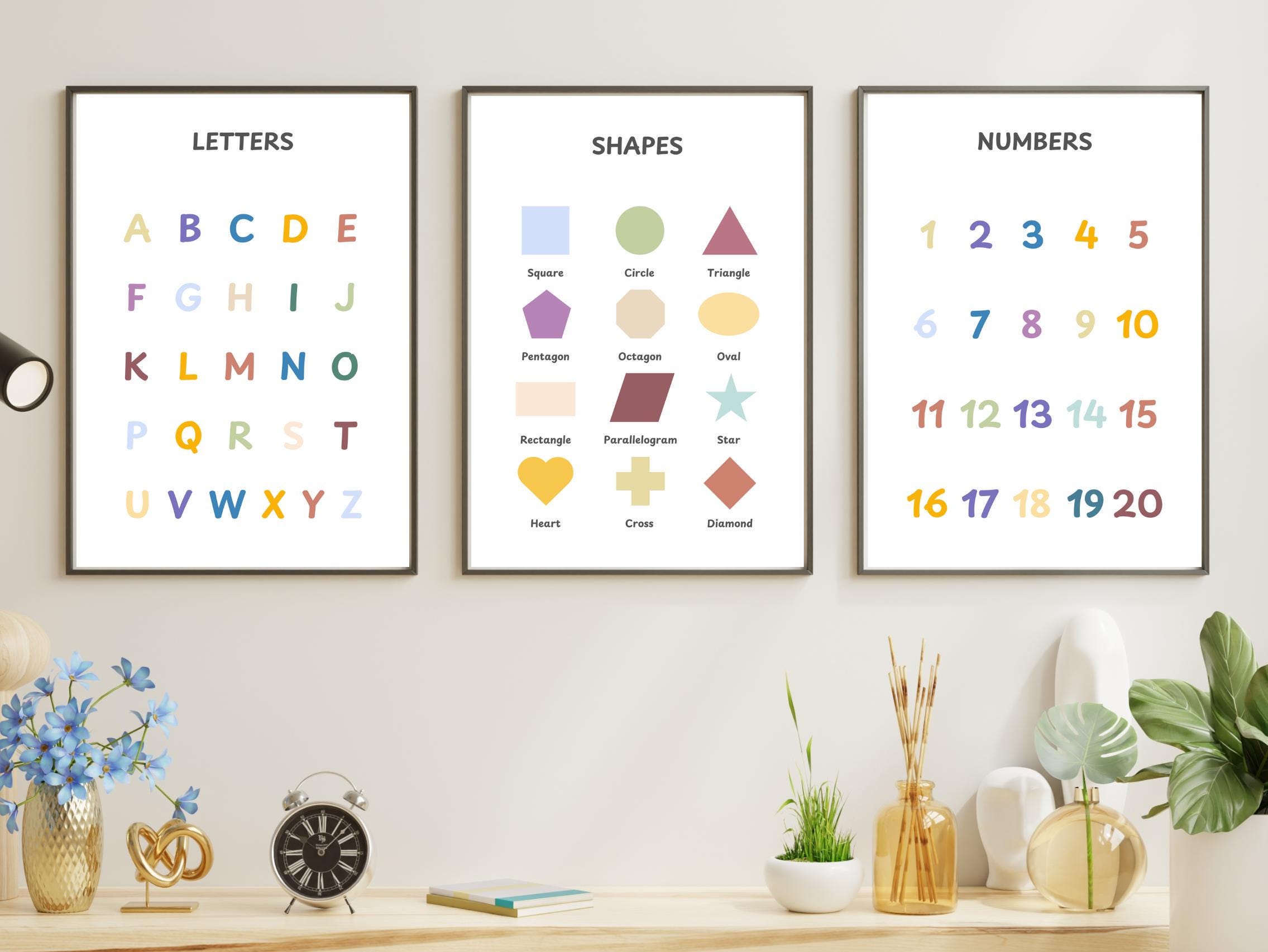 Rainbow Alphabet Poster, Numbers Posters, ABC 123 Shape Poster ...