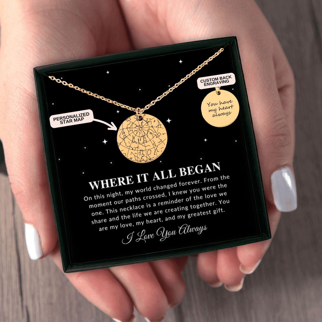 Personalized Star Map Necklace, Engraved Necklace Gift for Girlfriend ...