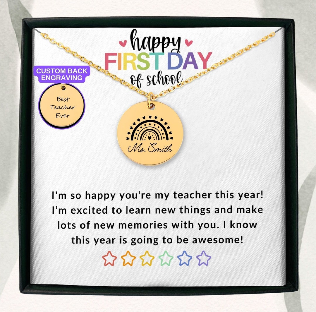 Cute First Day of School Teacher Gift, Custom Teacher Necklace, New ...