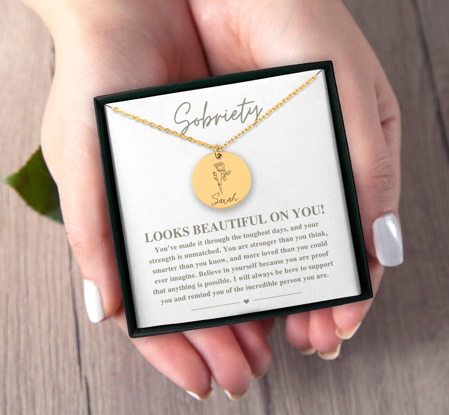 Sobriety Gift for Women, Personalized Birth Flower Necklace, Sobriety ...