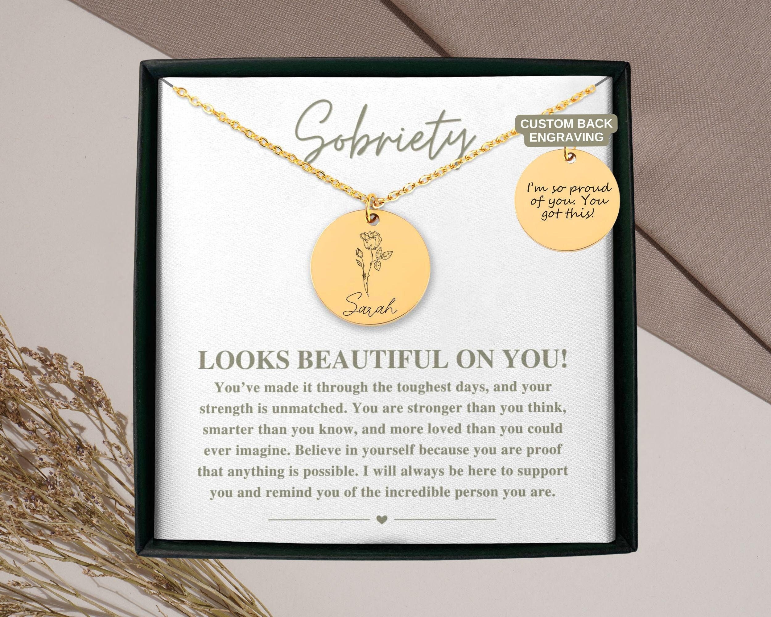 Sobriety Gift for Women, Personalized Birth Flower Necklace, Sobriety ...