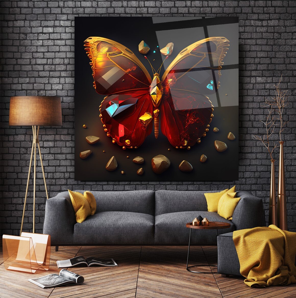 Butterfly Glass Wall Painting Art Decor, Wall Hangings Square ...