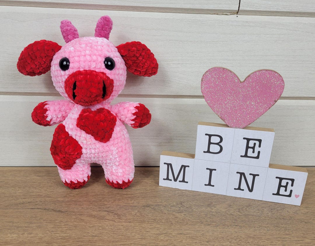 Valentine's Day Cow Crochet Plushie, Valentine's Day Gift, Pink Cow ...