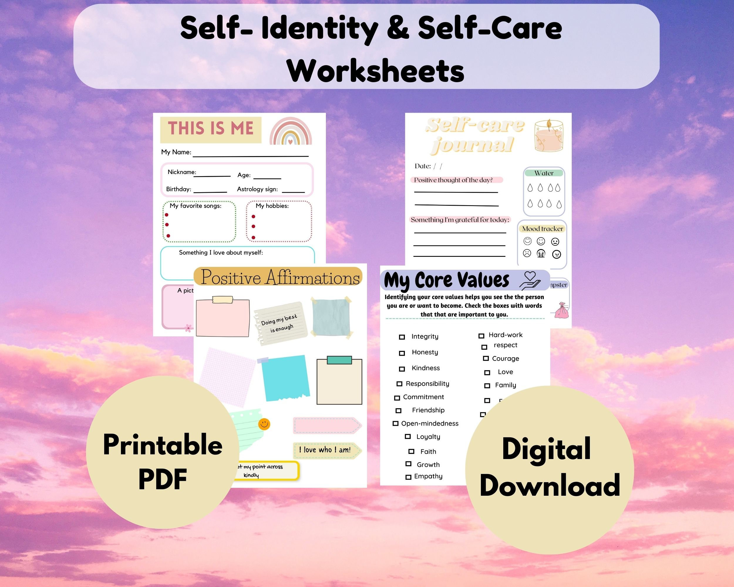 Self-love, Self-identifying Worksheets, Self-care, Self-esteem, Self ...