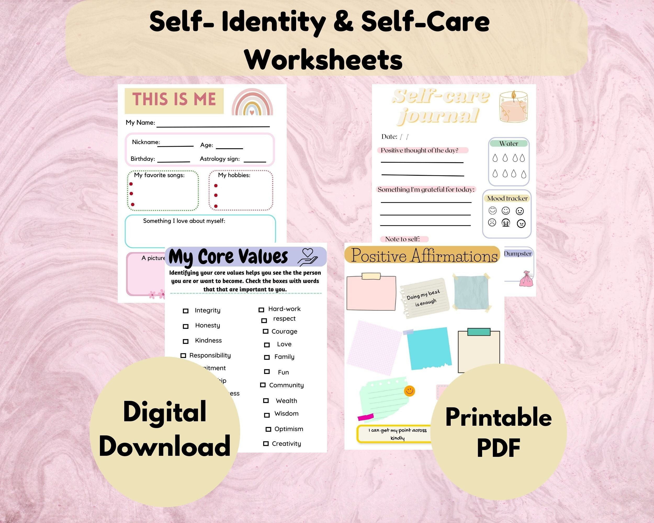 Self-love, Self-identifying Worksheets, Self-care, Self-esteem, Self ...