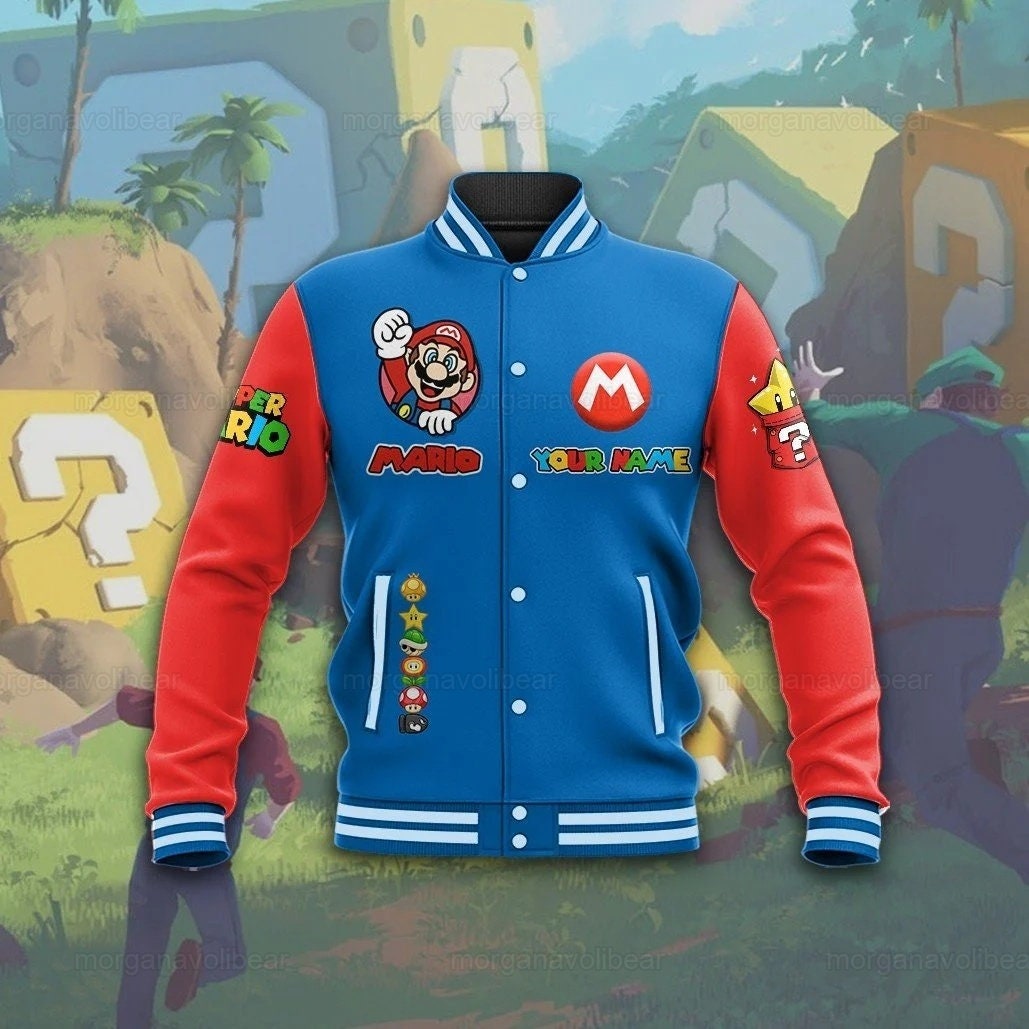 Super Mario Baseball Jacket, Mario Jacket Men, Cartoon Mens Jacket ...