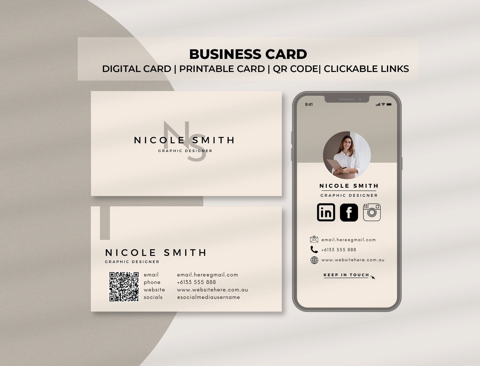 Digital Business Card With QR Code, Business Card, Interactive Business Card, Printable Business ...