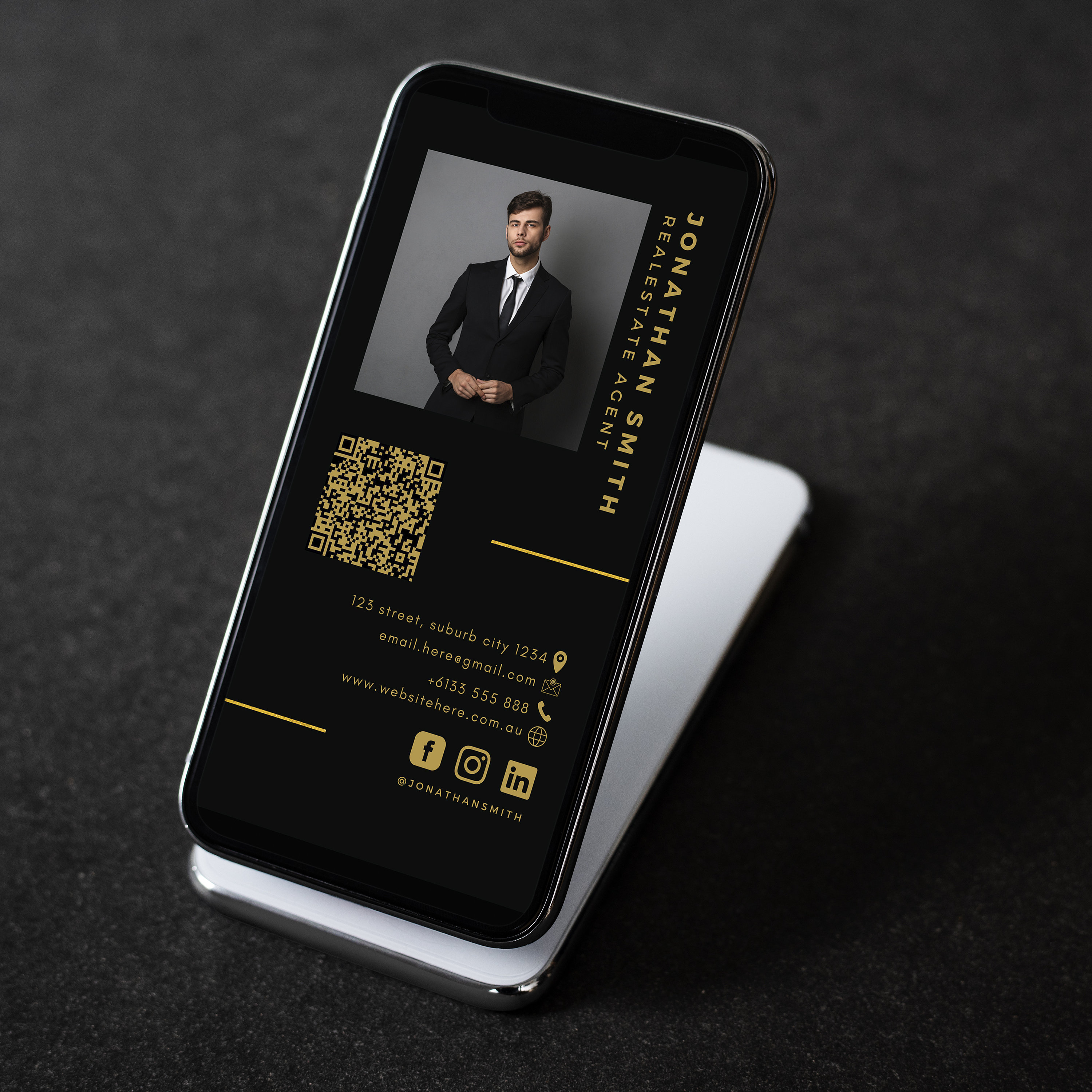 Luxury Digital Business Card With QR Code, Black & Gold Business Card ...