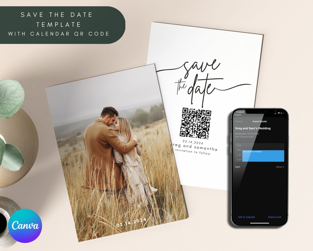 Save the Date Template With QR CODE, Save the Day Invites, Save Our ...