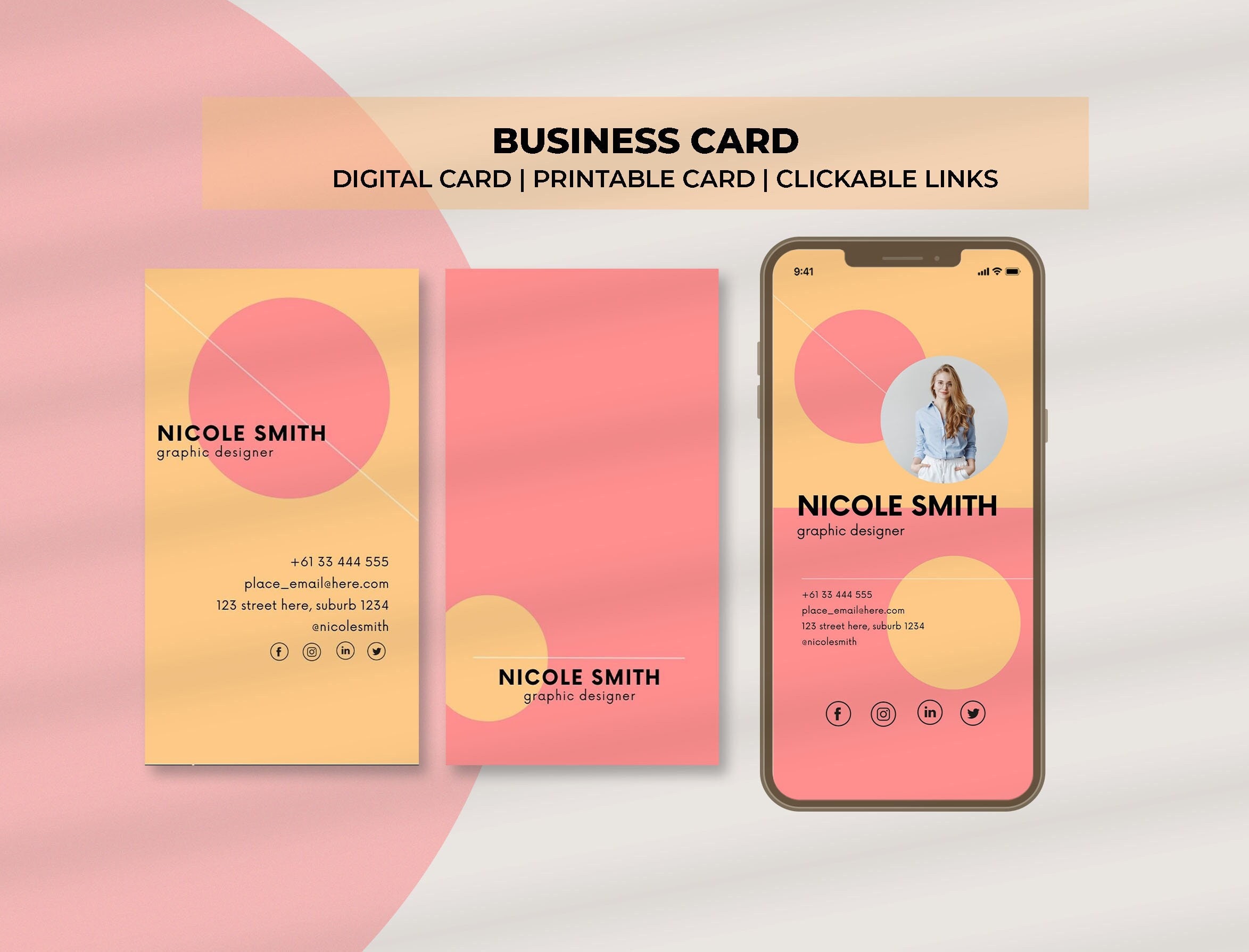 Digital Business Card Template, Business Card, Vertical Business Card ...