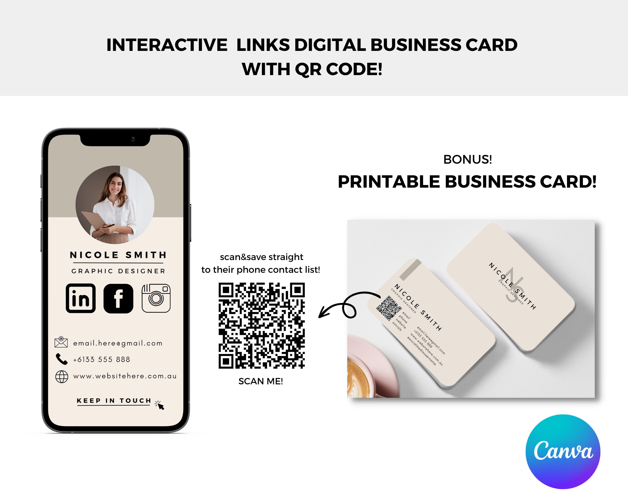 Digital Business Card with QR code, Business Card, Interactive Business ...