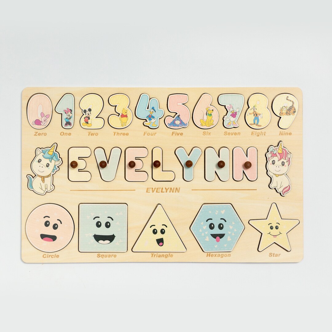 Custom Number and Shape Name Puzzle Wooden Name Puzzle Baby - Etsy