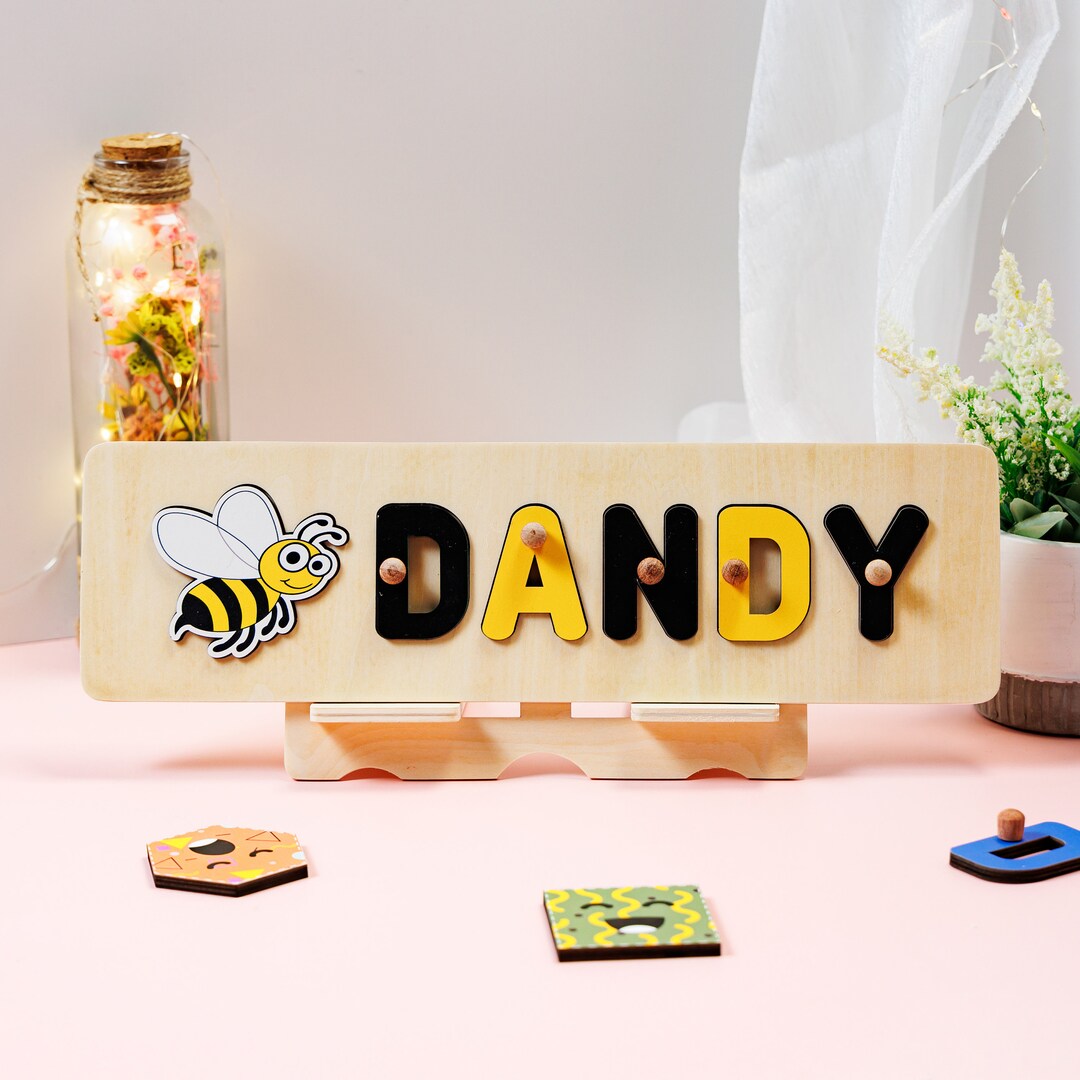 Custom Baby Bee Wooden Name Puzzle, Woodland Animal Name Puzzle, Custom ...