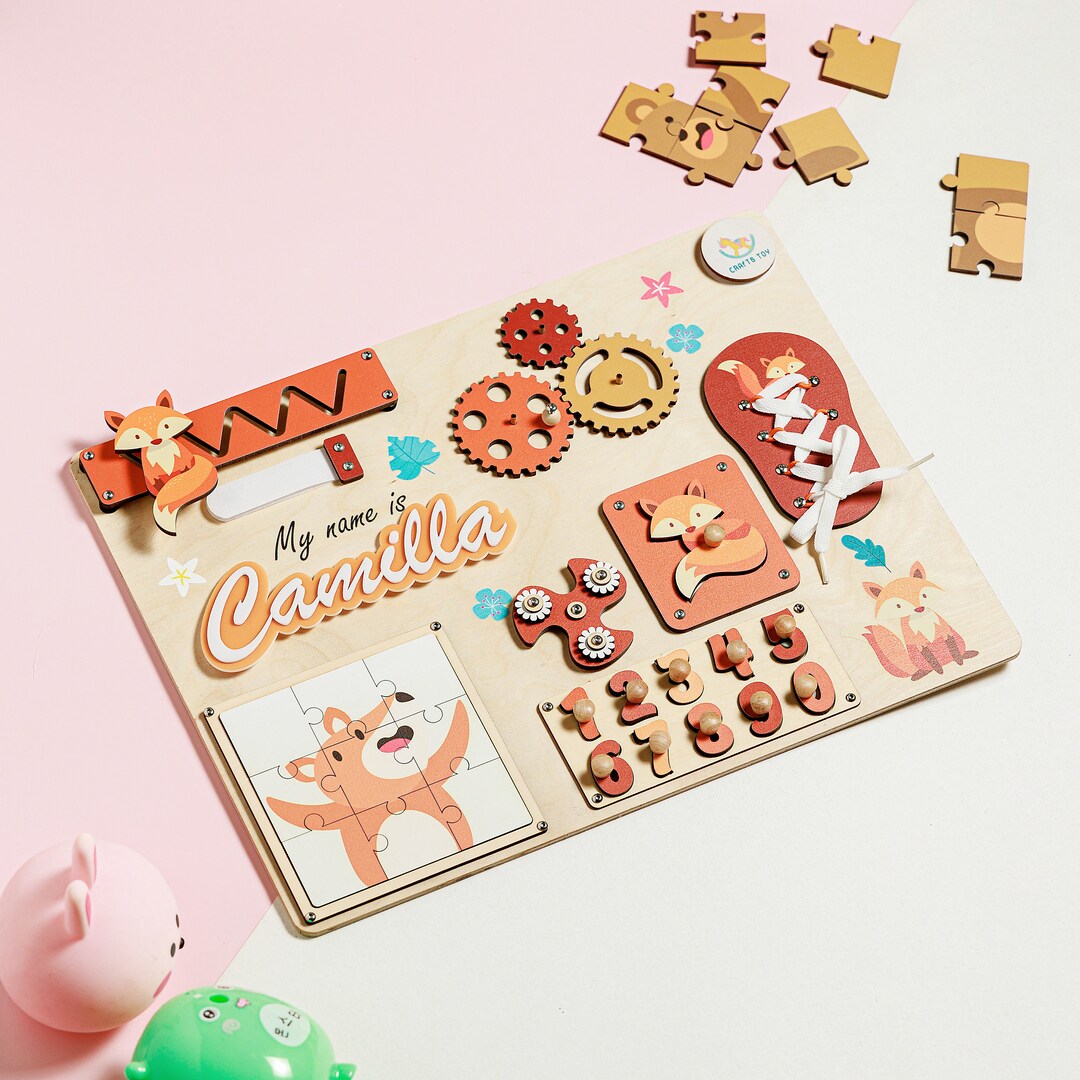 Custom Bear-themed Busy Board With Pegs, Animal Wooden Sensory Board ...