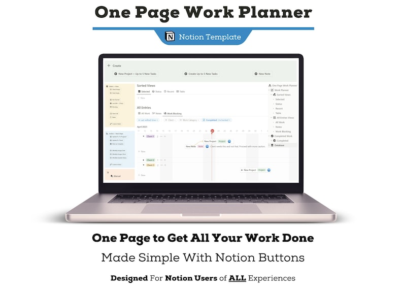 One Page Work Planner Notion Template, Notion Work Dashboard for Task Management, Project ...
