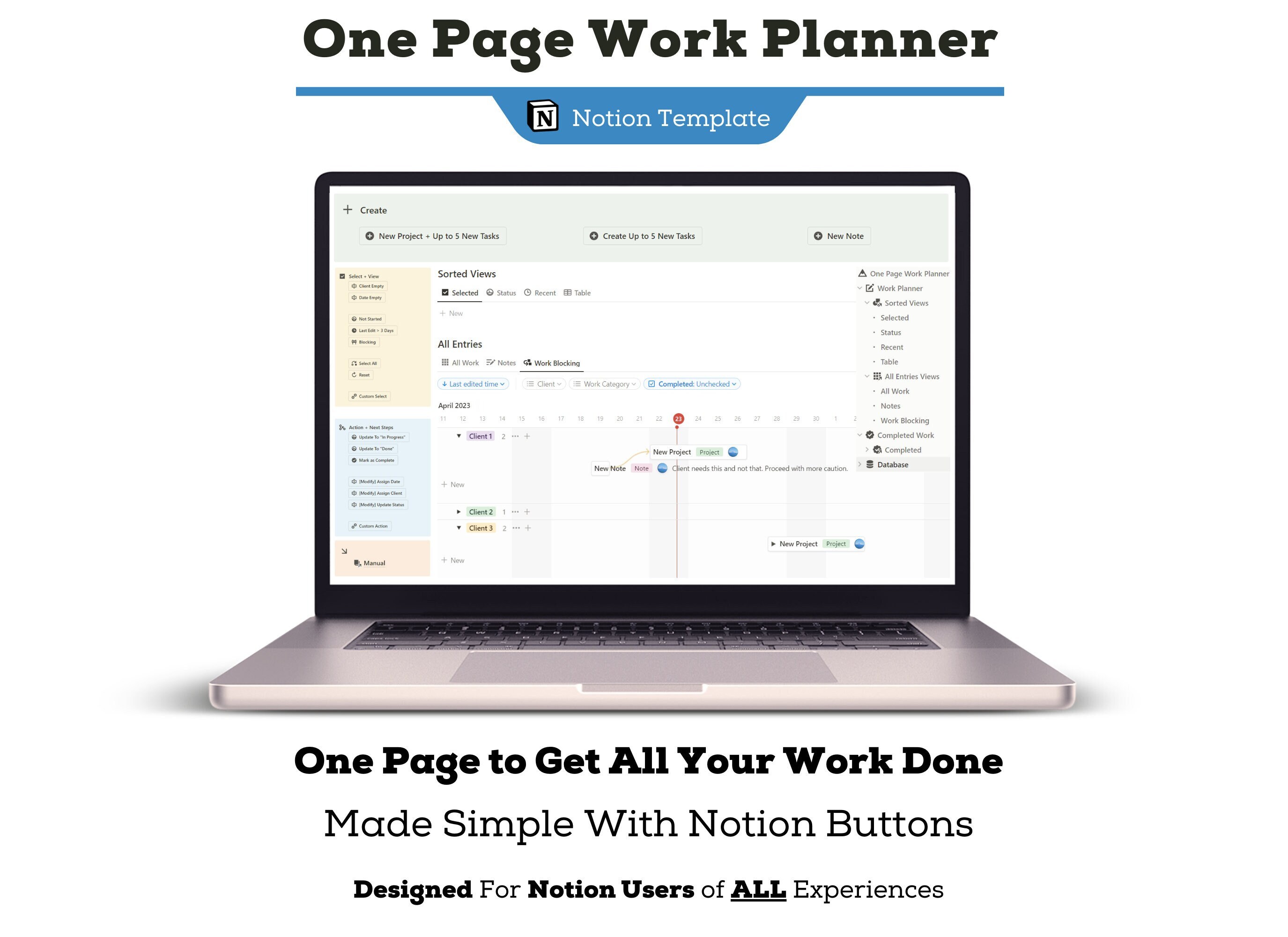 One Page Work Planner Notion Template, Notion Work Dashboard for Task Management, Project ...