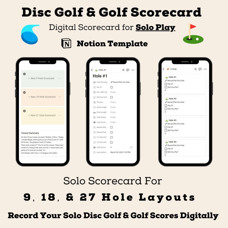 Disc Golf Scorecard Golf Scorecard Notion Template Solo - Etsy