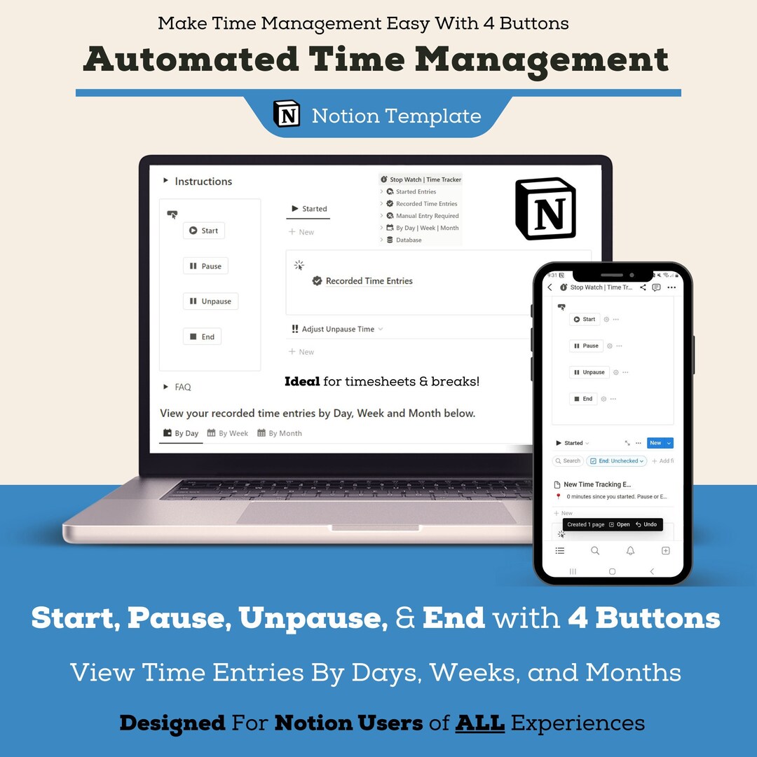 Automated Time Management Notion Template Business & - Etsy