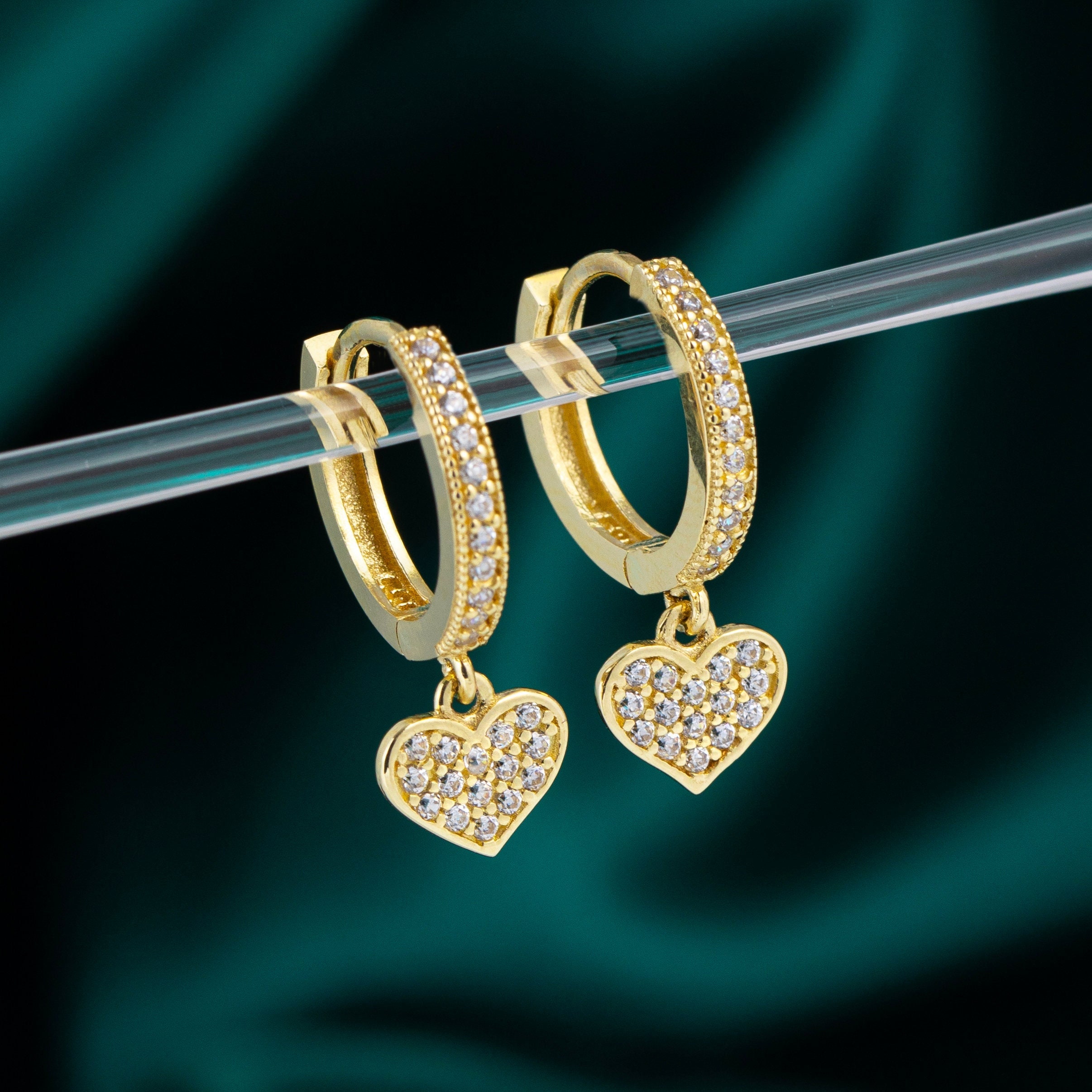Dangle Heart Hoop Earring for Women in 14K 18K Solid Gold - Etsy