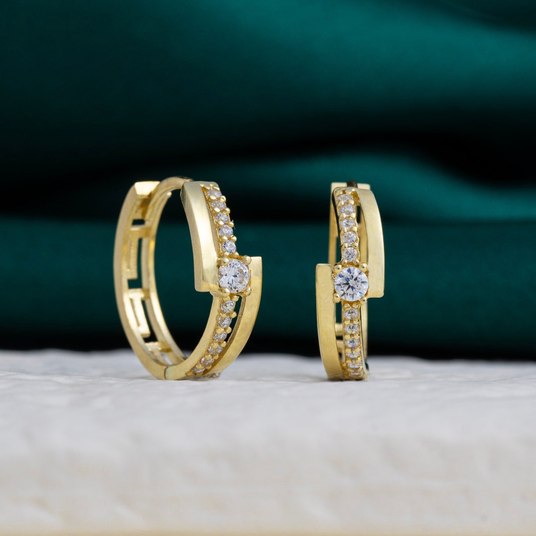 Delicate Mother's Day Gift, Solid Gold Huggie Hoops for Wife, Earrings ...