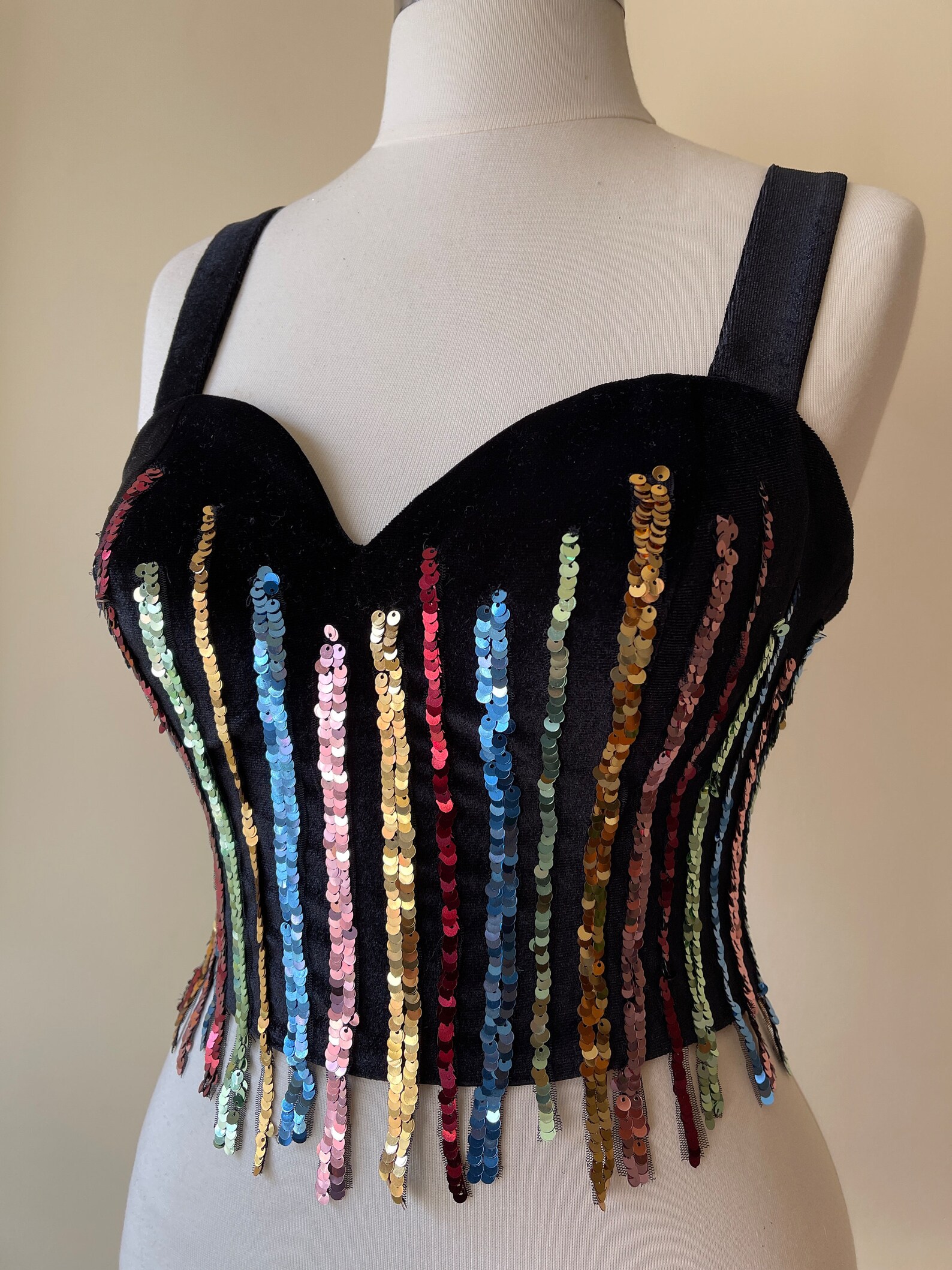 Handmade Black Velvet Top Bustier Corset Single Piece Unique Spangle Bustier Houte Coulture ...