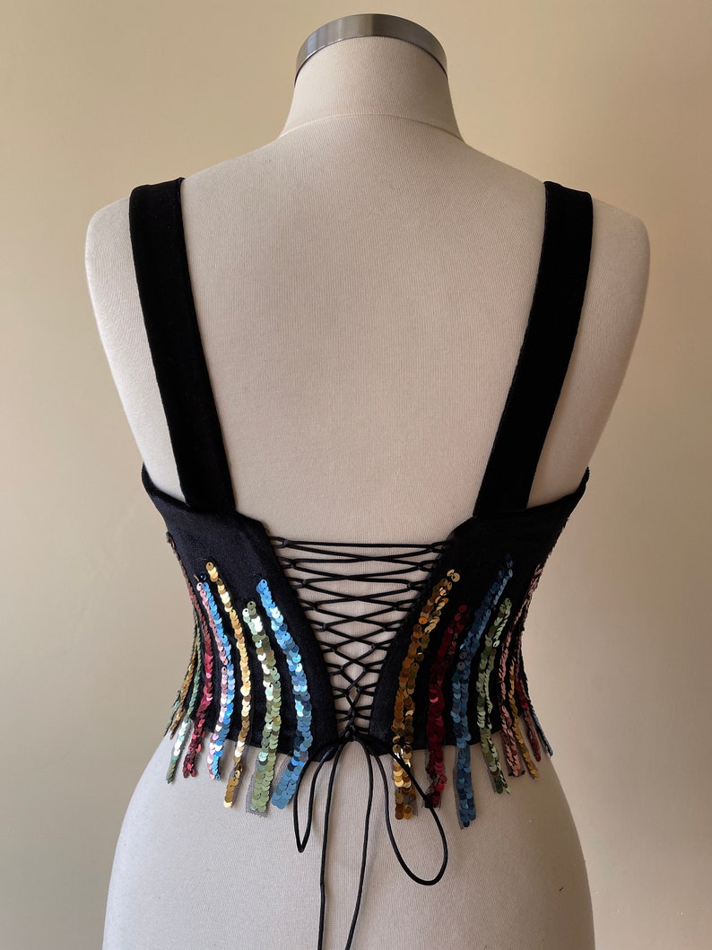 Handmade Black Velvet Top Bustier Corset Single Piece Unique Spangle Bustier Houte Coulture ...